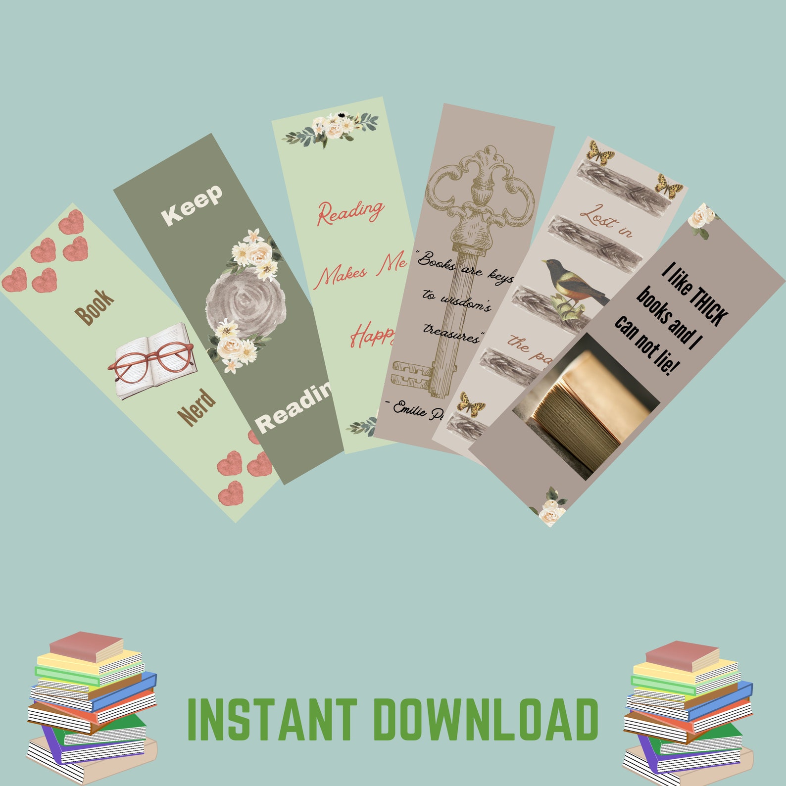 Set of 6 Reading Bookmarks, Digital Bookmarks, Printable Bookmarks ...