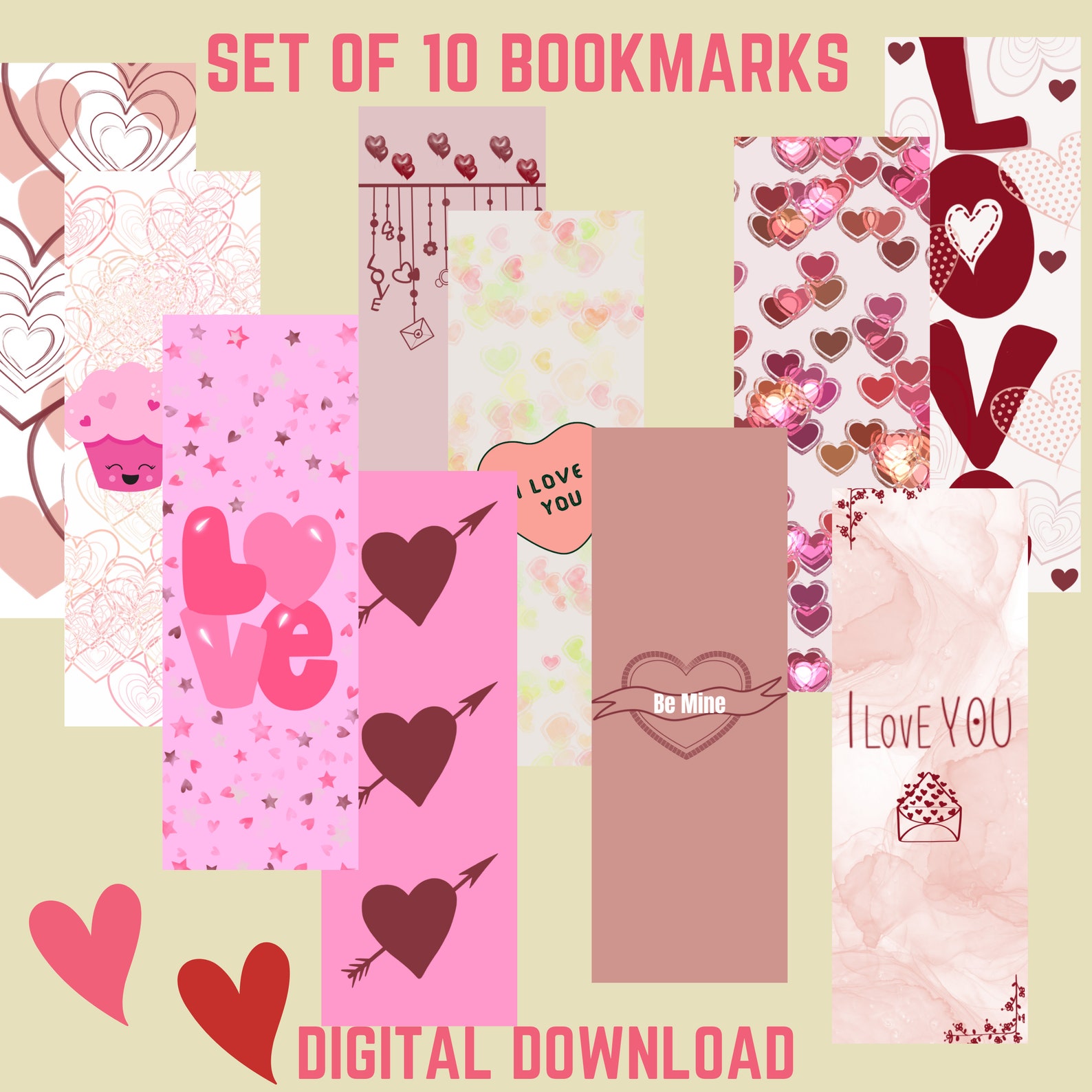 Love Bookmarks Set of 10, Valentine's Day Bookmark, 2x6 Bookmark ...