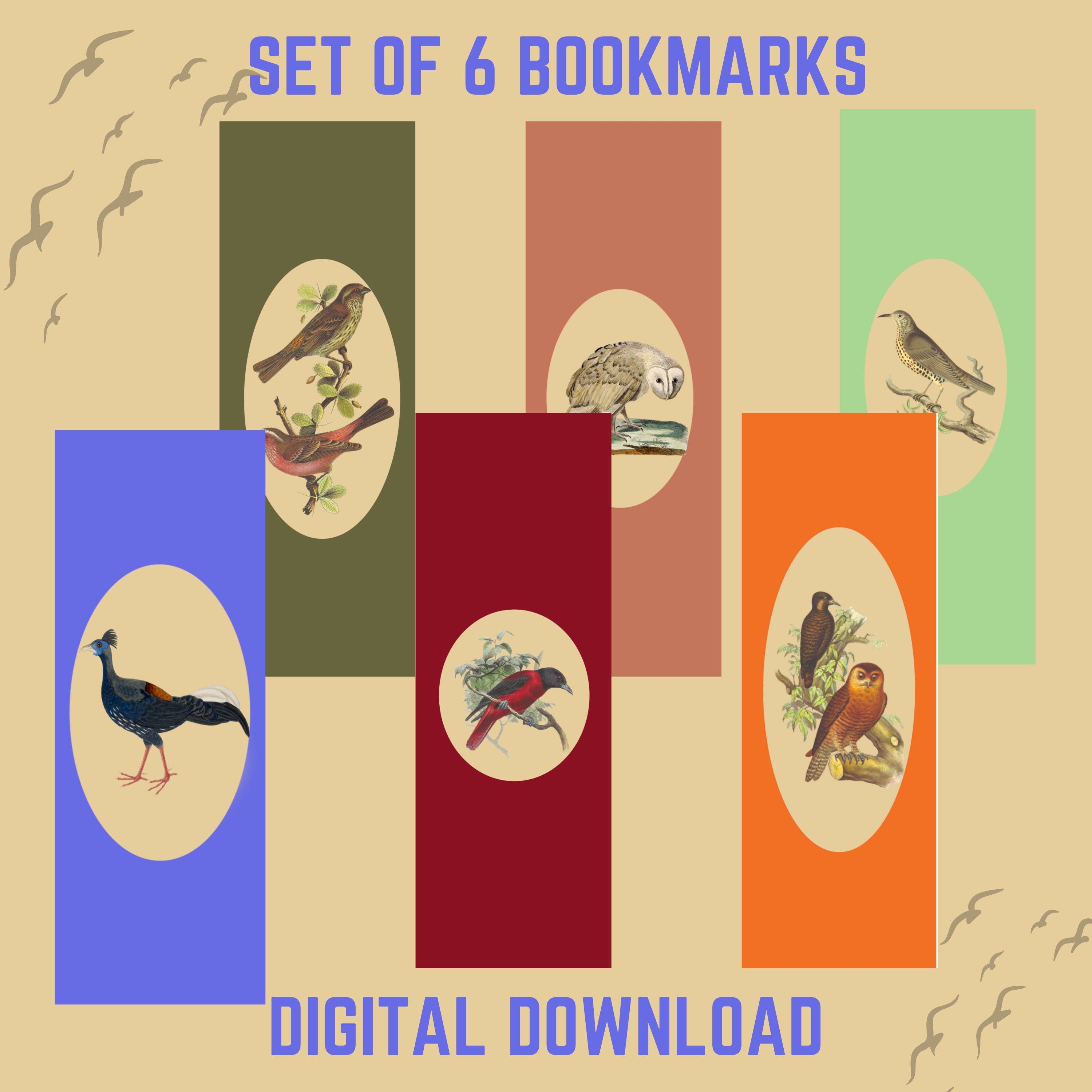 Printable Bird Bookmarks, Set of 6 Bird Bookmarks, Digital Bookmark ...
