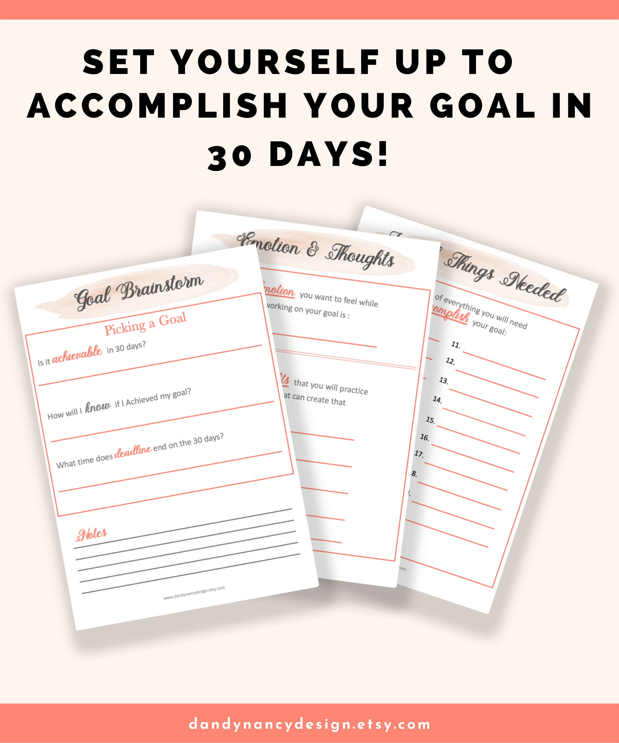 30 Day Goal Planner, Goal Tracker, Success Planner, Goal Setting ...