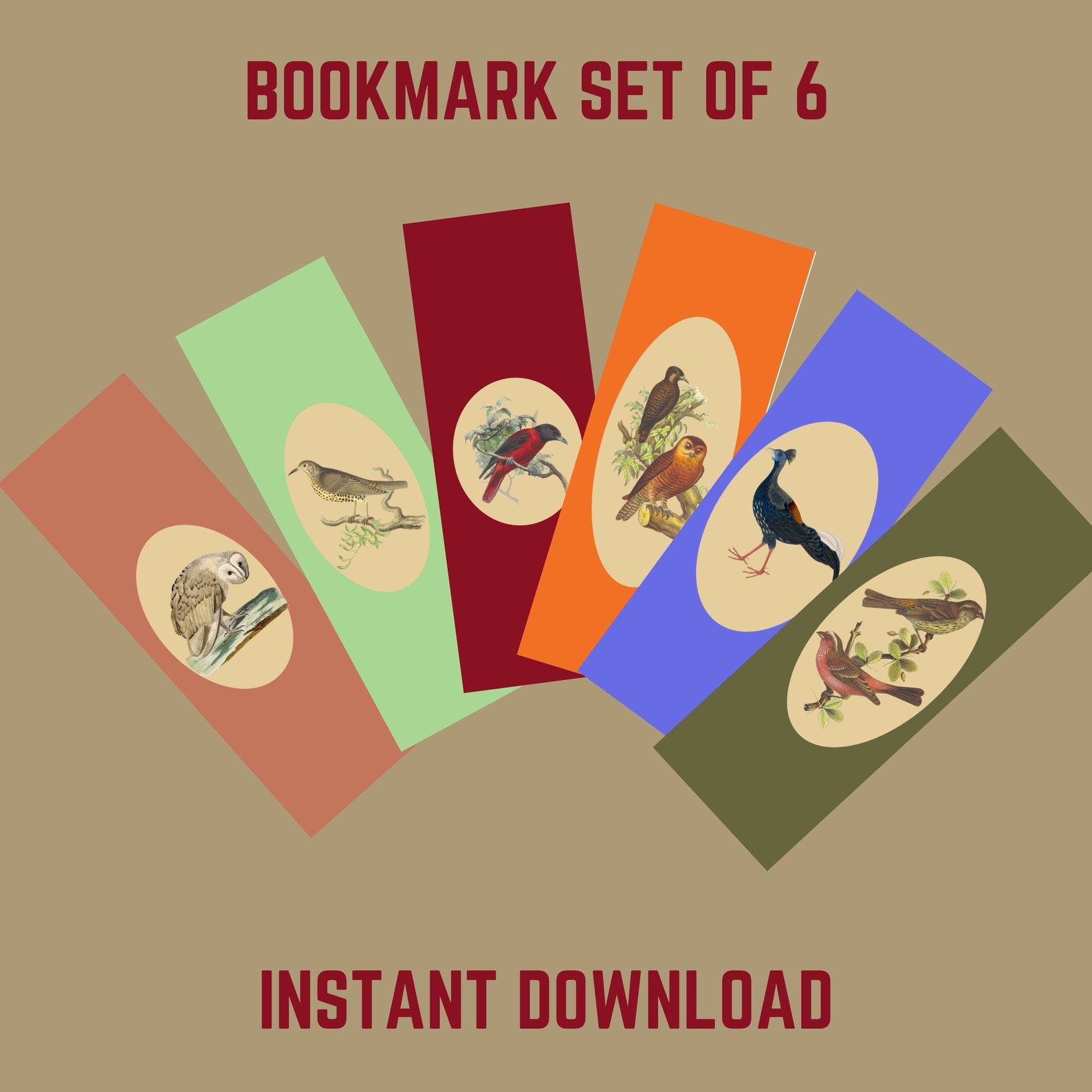 Printable Bird Bookmarks, Set of 6 Bird Bookmarks, Digital Bookmark ...