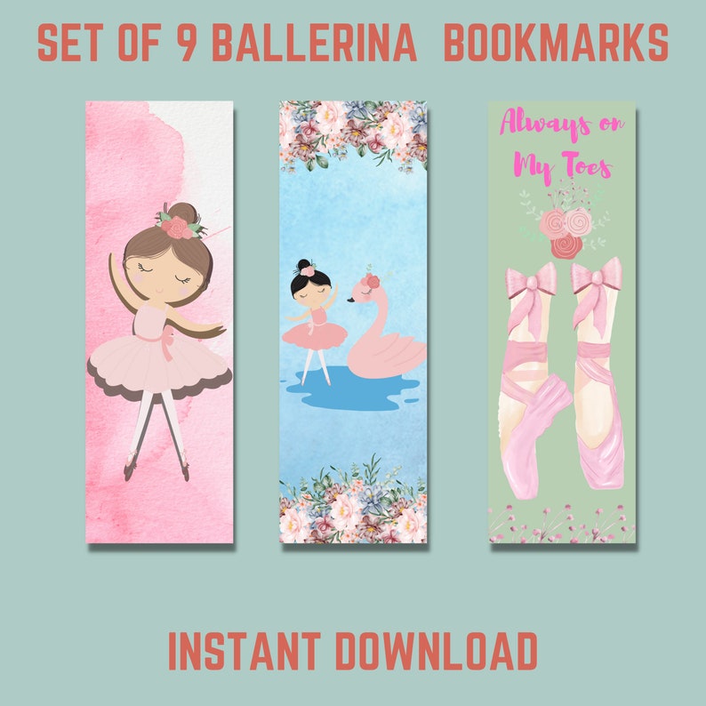Ballerina Bookmarks Set of 9, Dancer Bookmark, Ballet Bookmark, 2"x6 ...