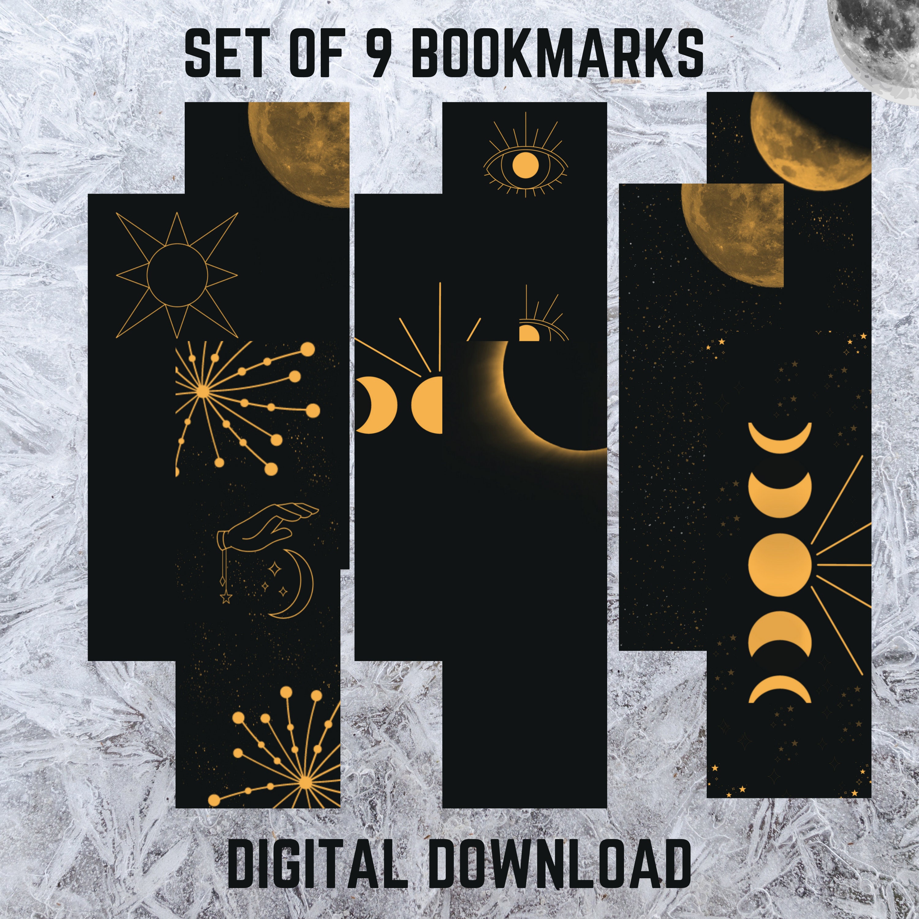 Mystical Moon Bookmarks Set of 9, Printable Moon Bookmarks, 2x6 ...