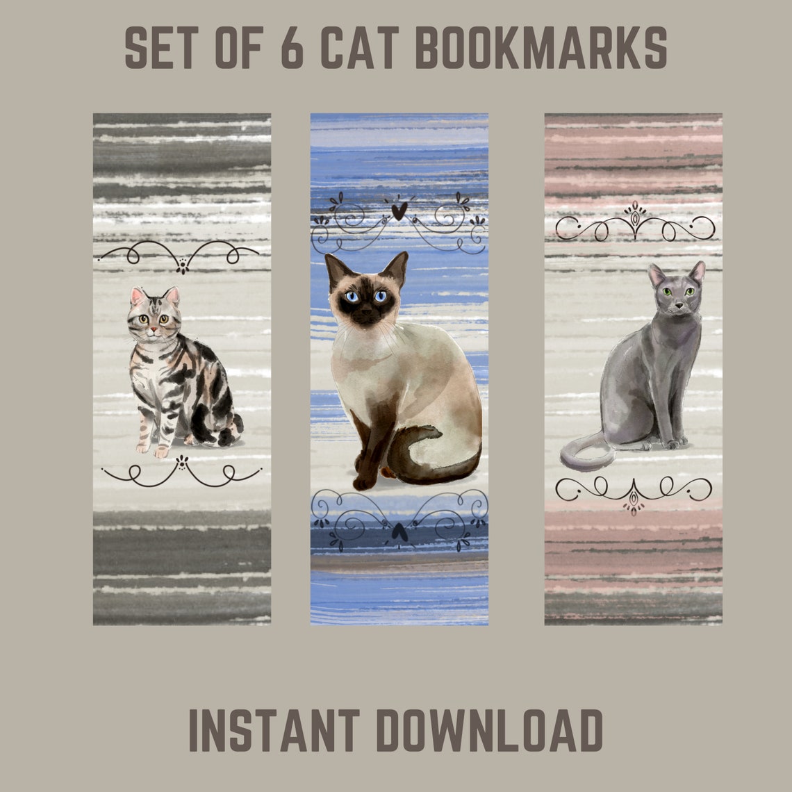 Printable Cat Bookmarks Set of 6 Cat Bookmarks Cute Cate - Etsy