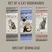 Printable Cat Bookmarks, Set of 6 Cat Bookmarks, Cute Cate Bookmarks ...