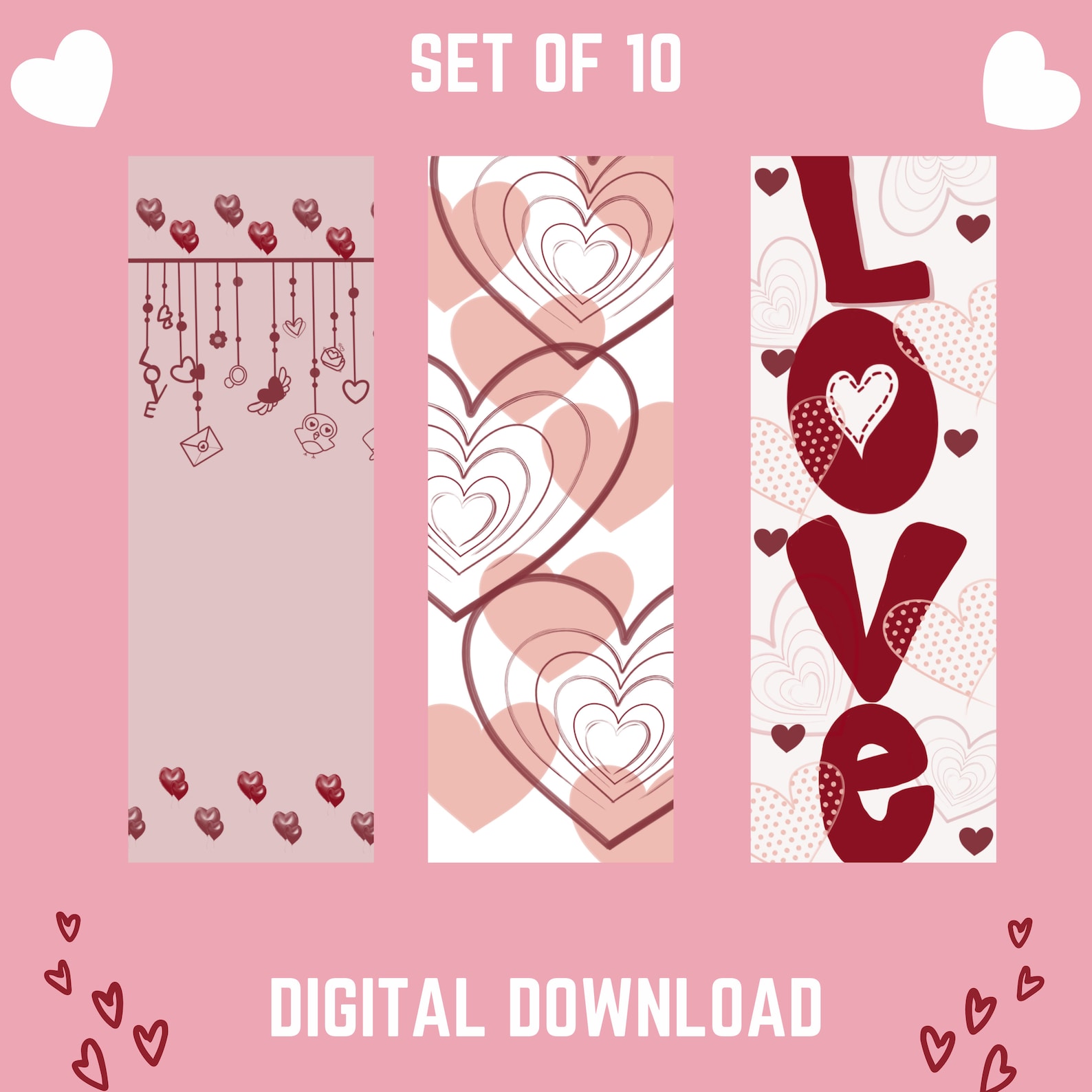 Love Bookmarks Set of 10, Valentine's Day Bookmark, 2x6 Bookmark ...