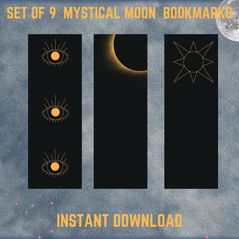 Mystical Moon Bookmarks Set of 9, Printable Moon Bookmarks, 2x6 ...
