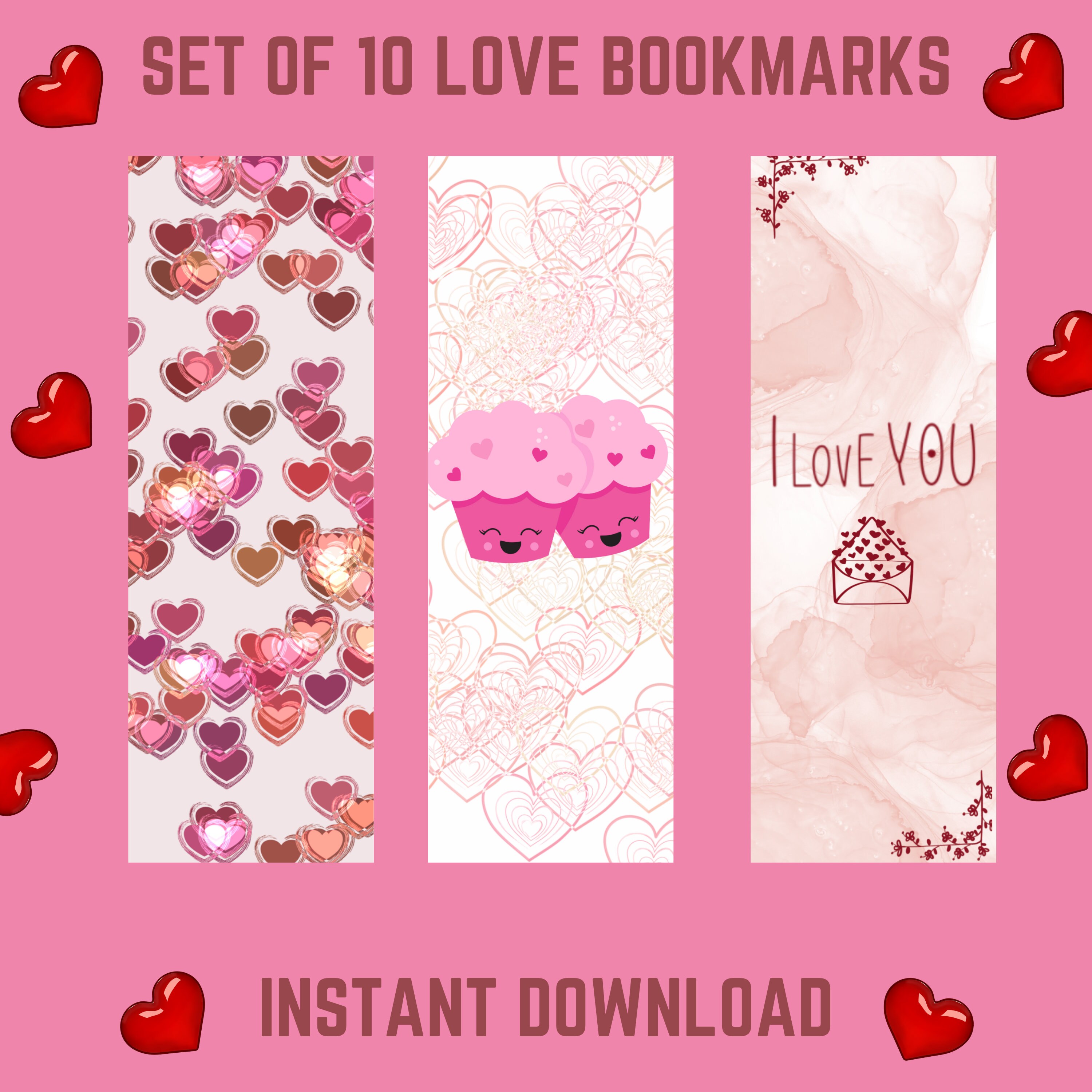 Love Bookmarks Set of 10, Valentine's Day Bookmark, 2x6 Bookmark ...