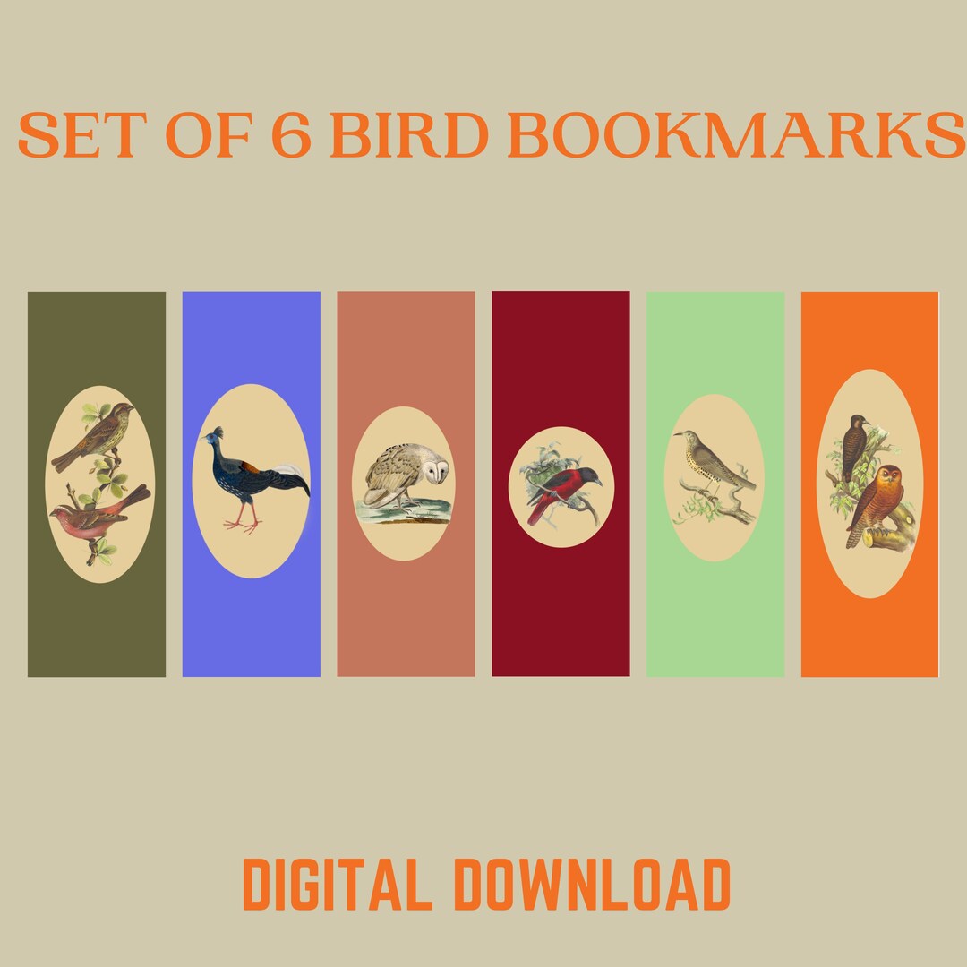 Printable Bird Bookmarks, Set of 6 Bird Bookmarks, Digital Bookmark ...