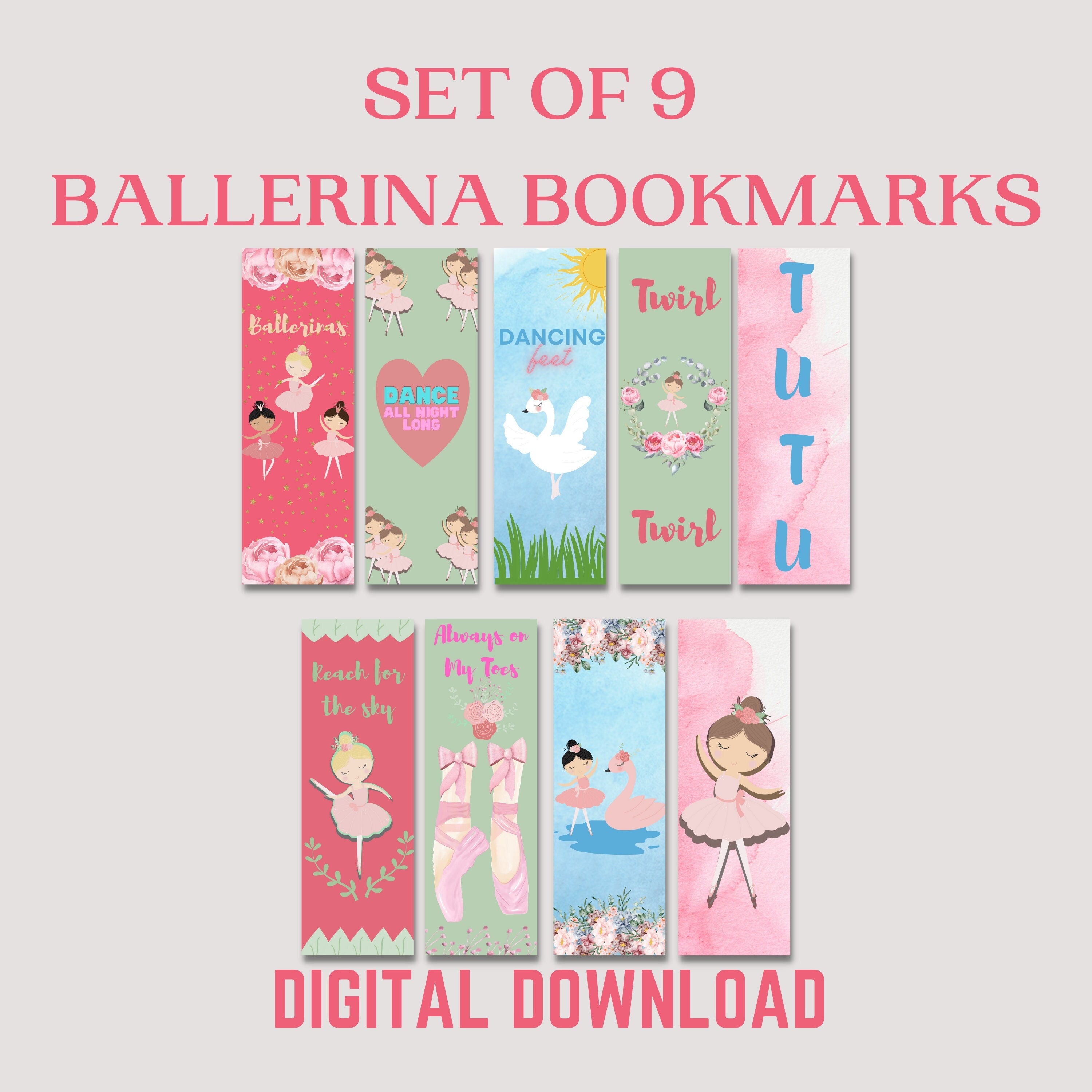 Ballerina Bookmarks Set of 9, Dancer Bookmark, Ballet Bookmark, 2"x6 ...