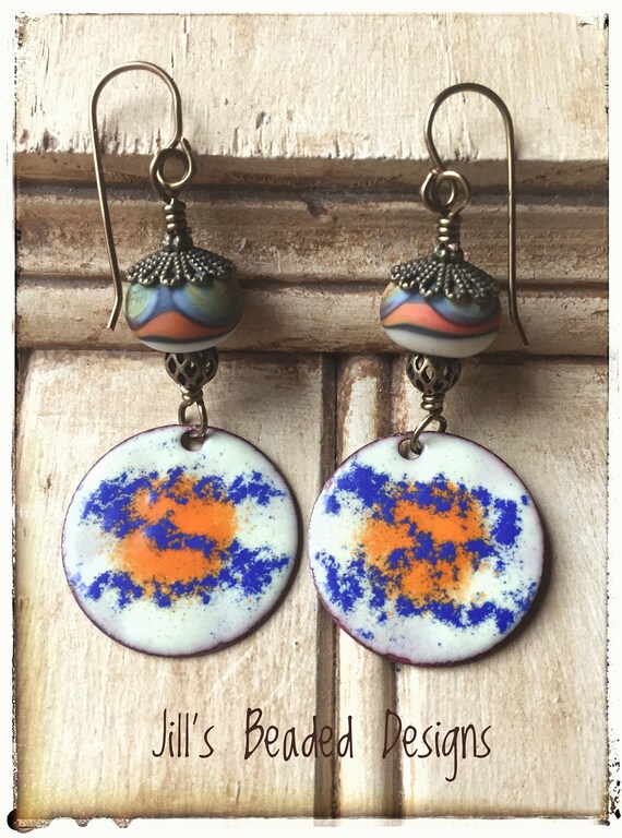 Bohemian Earrings Tribal Earrings Enameled Copper Earring Lamp Etsy