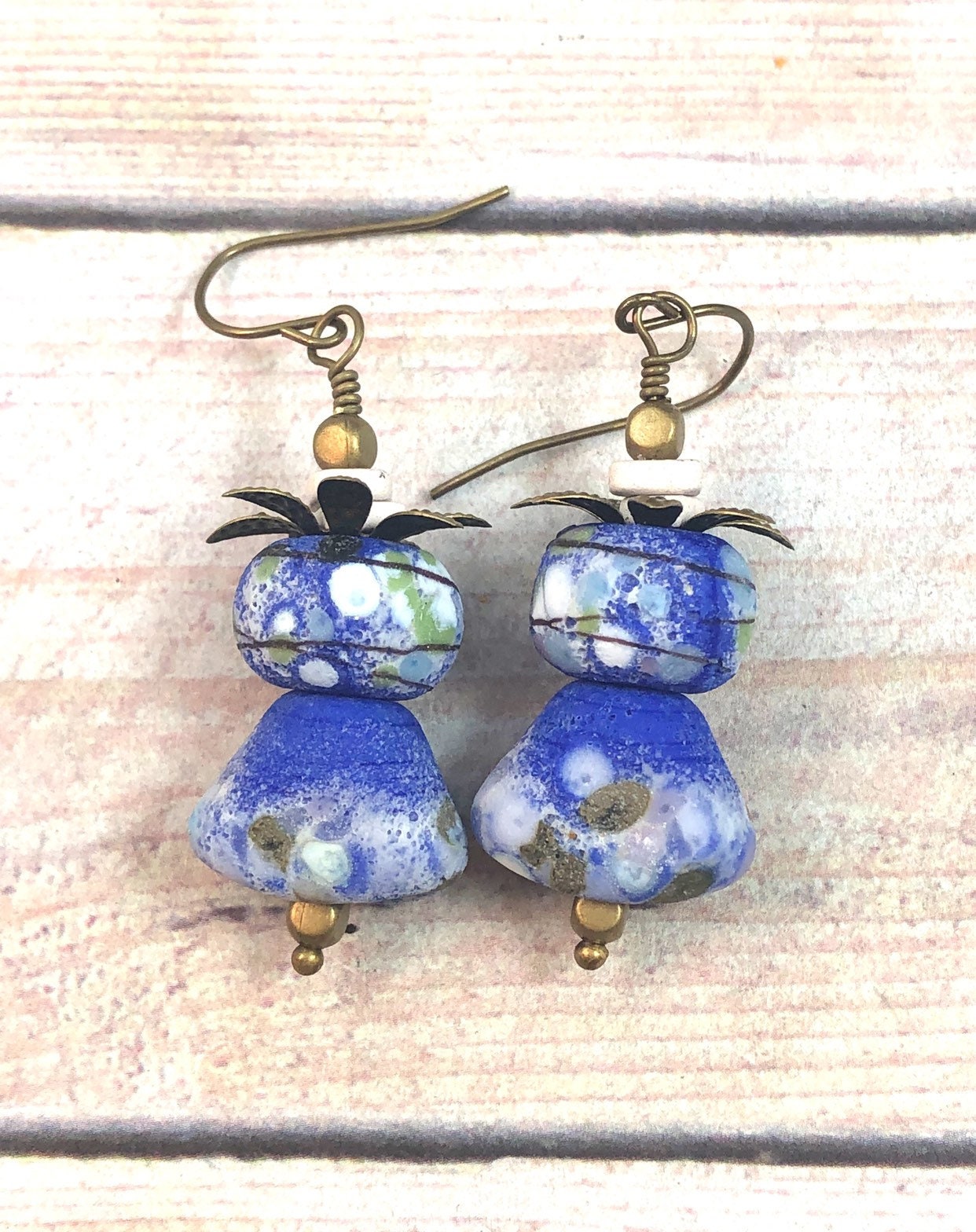 Blue Crusty Earrings Rustic Earrings Squished Cone Earrings Raku ...