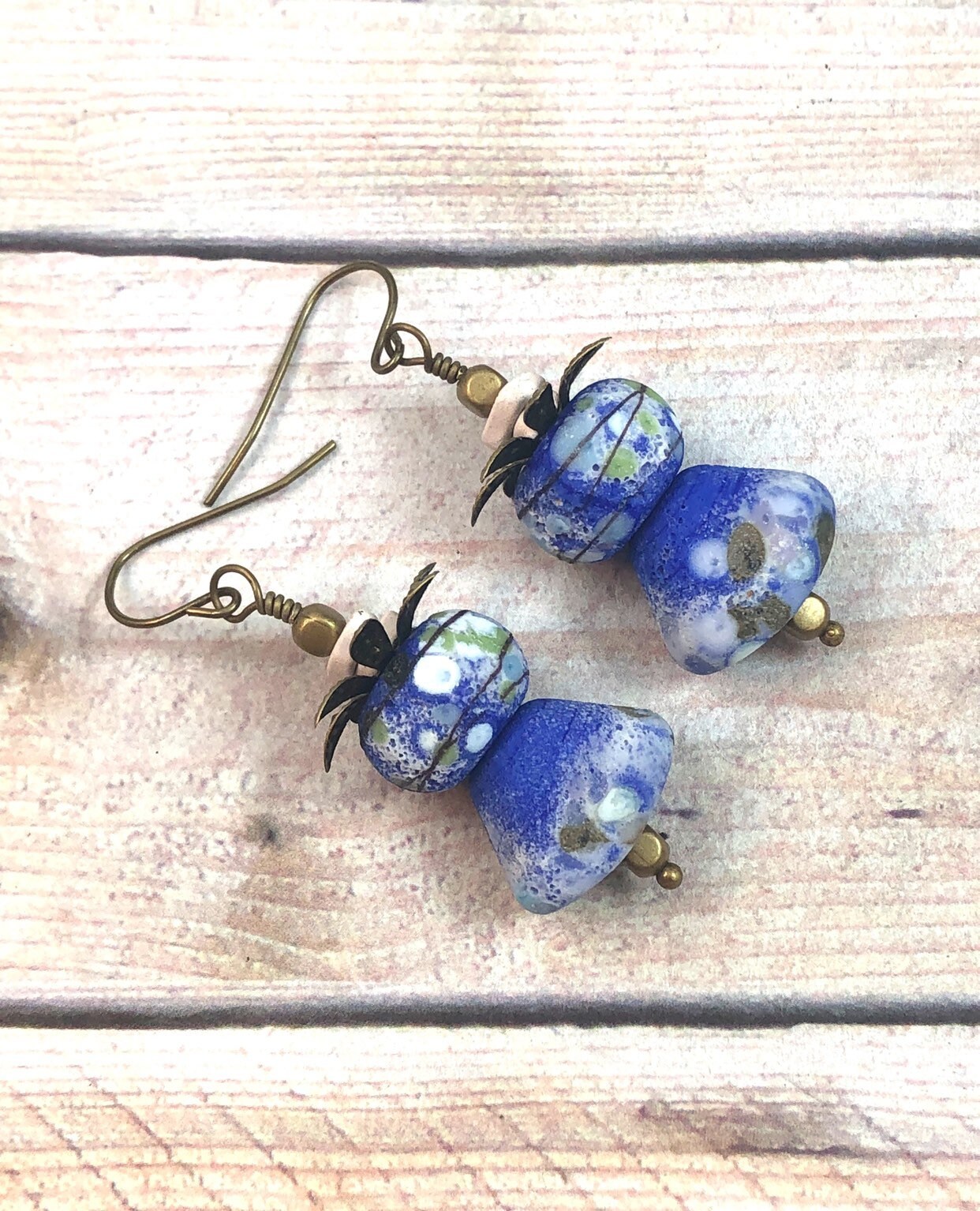 Blue Crusty Earrings Rustic Earrings Squished Cone Earrings Raku ...