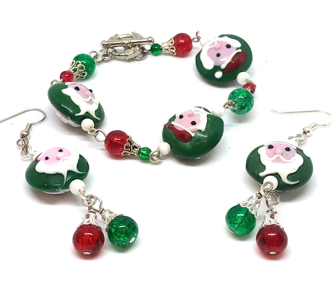 Santa Jewely Set, Santa Earrings, Santa Bracelet, Christmas Jewelry Set ...