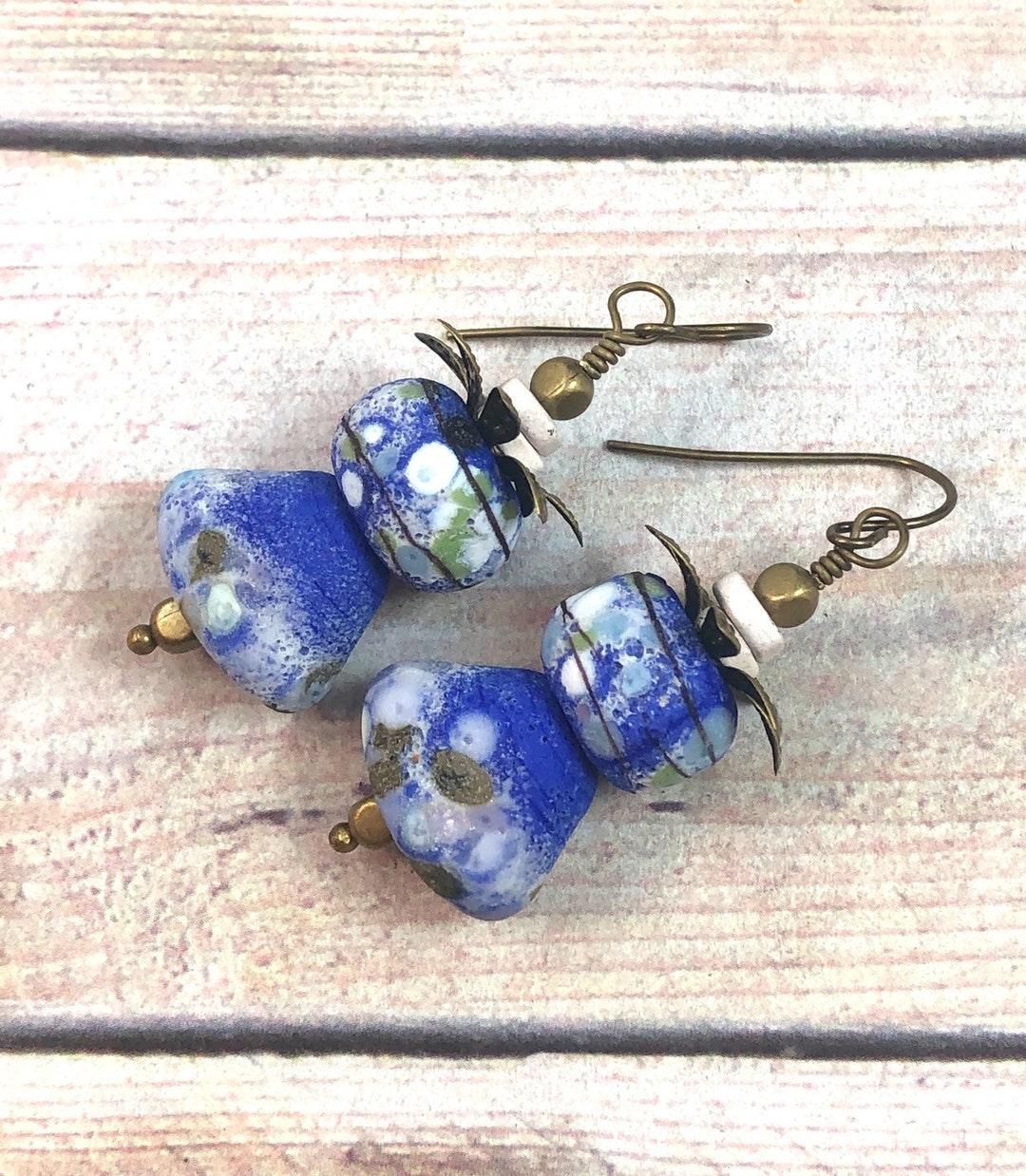 Blue Crusty Earrings Rustic Earrings Squished Cone Earrings Raku ...