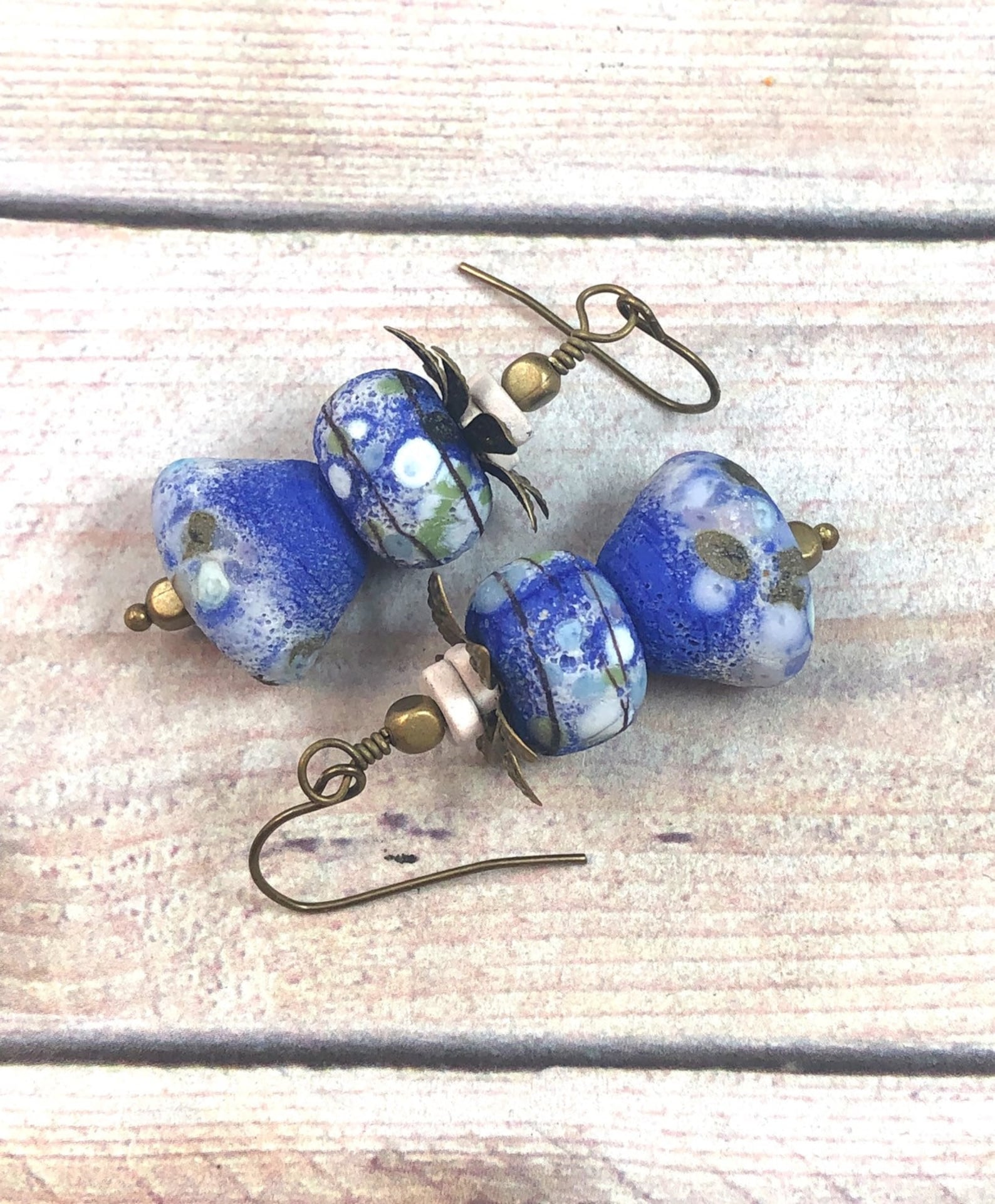 Blue Crusty Earrings Rustic Earrings Squished Cone Earrings Raku ...