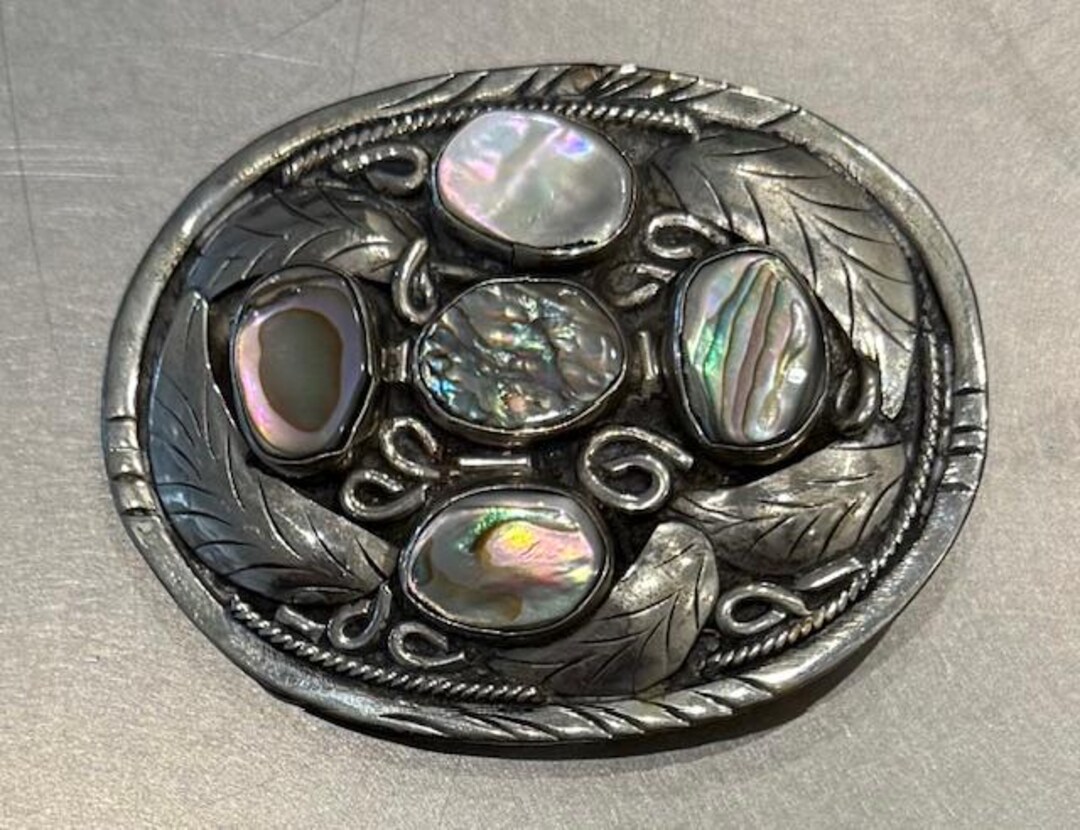 Vintage Handmade Alpaca Silver and Abalone Shell Oval Belt Buckle - Etsy