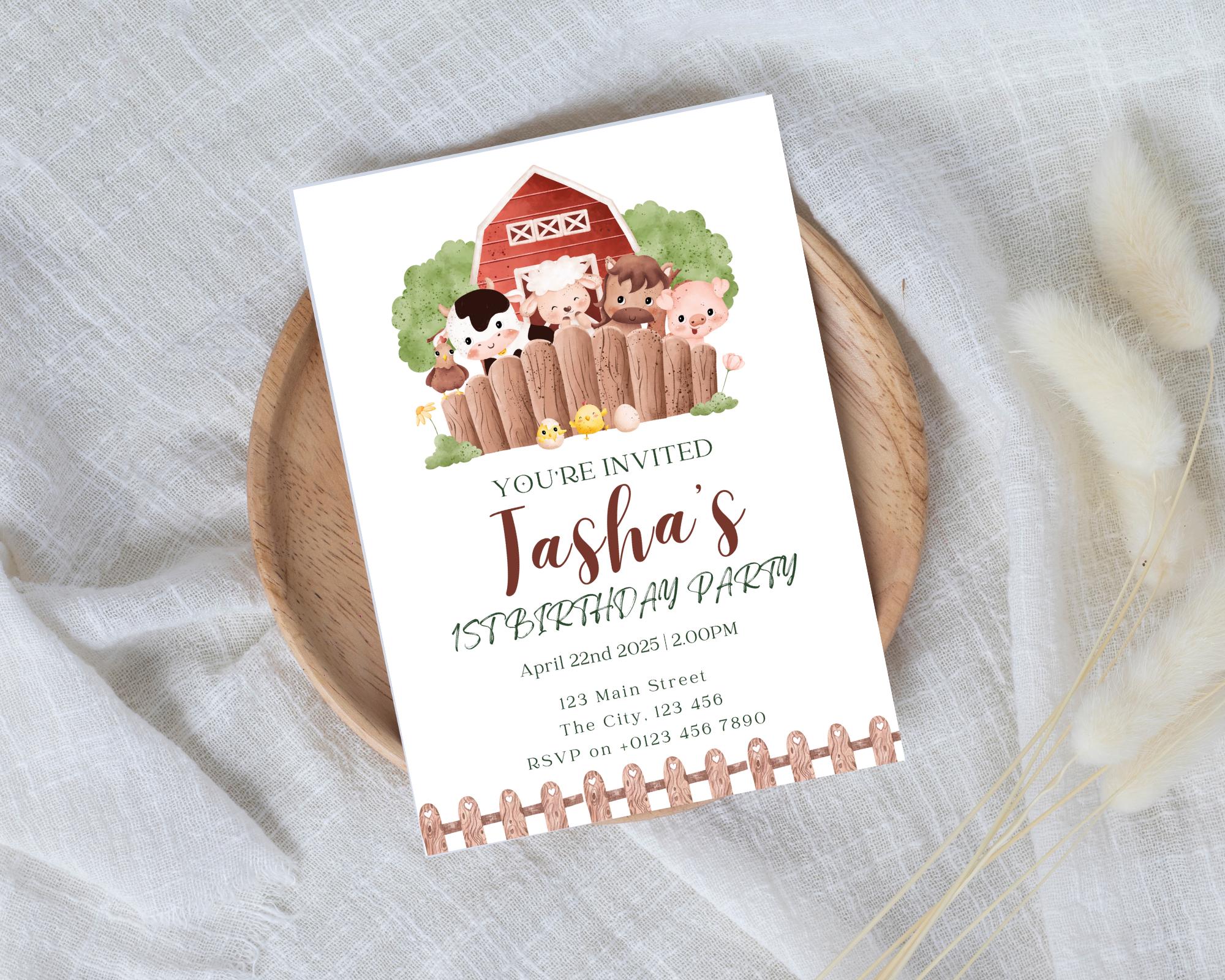 Editable Farmhouse Birthday Invitation Card Rustic Barnyard Party ...