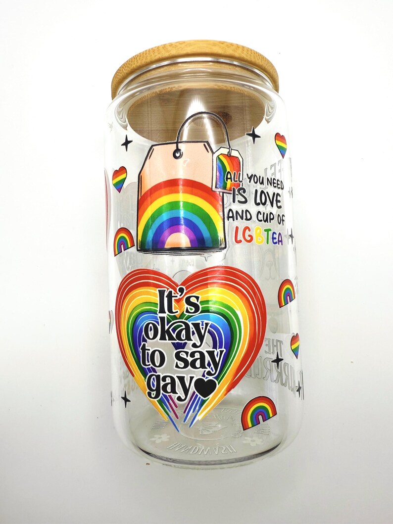 Glass Cup Pride Glass Cup Rainbow Iced Coffee Glass LGBTQ+ Gift ...