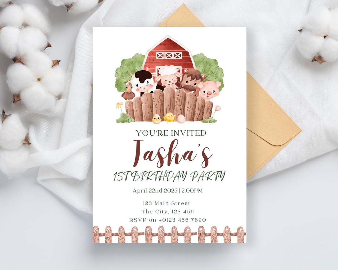 Editable Farmhouse Birthday Invitation Card Rustic Barnyard Party ...