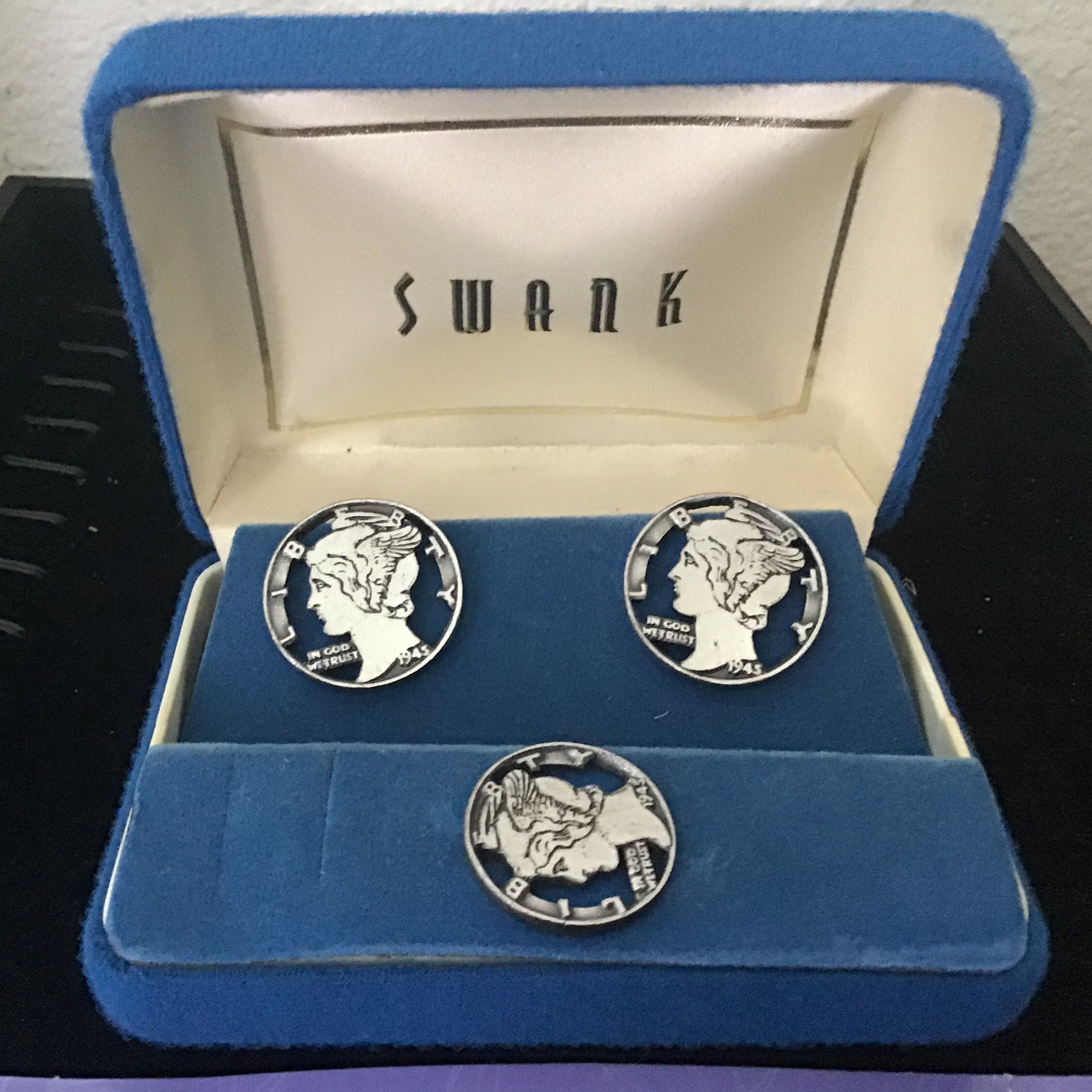 Vintage 1945 Coin Cutout Cuff Links and Tie Tac Set - Etsy