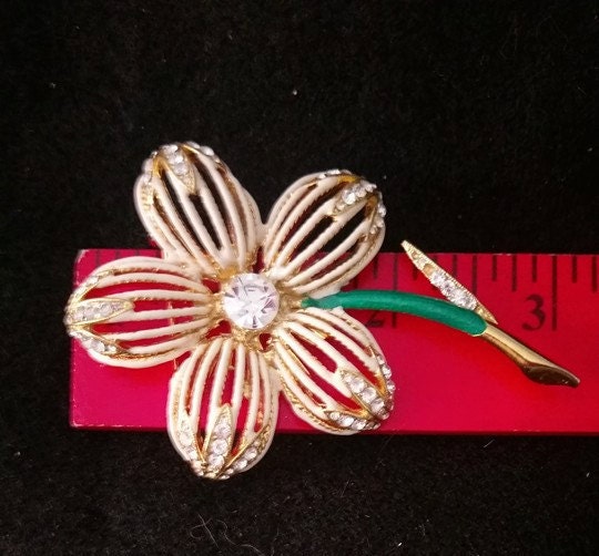 Large Flower Brooch With Rhinestones - Etsy