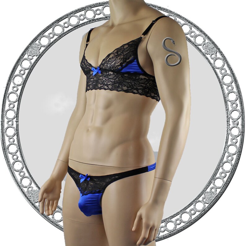 Mens Lace Bra Top Lingerie En String Voor Mannen Blauw En Etsy