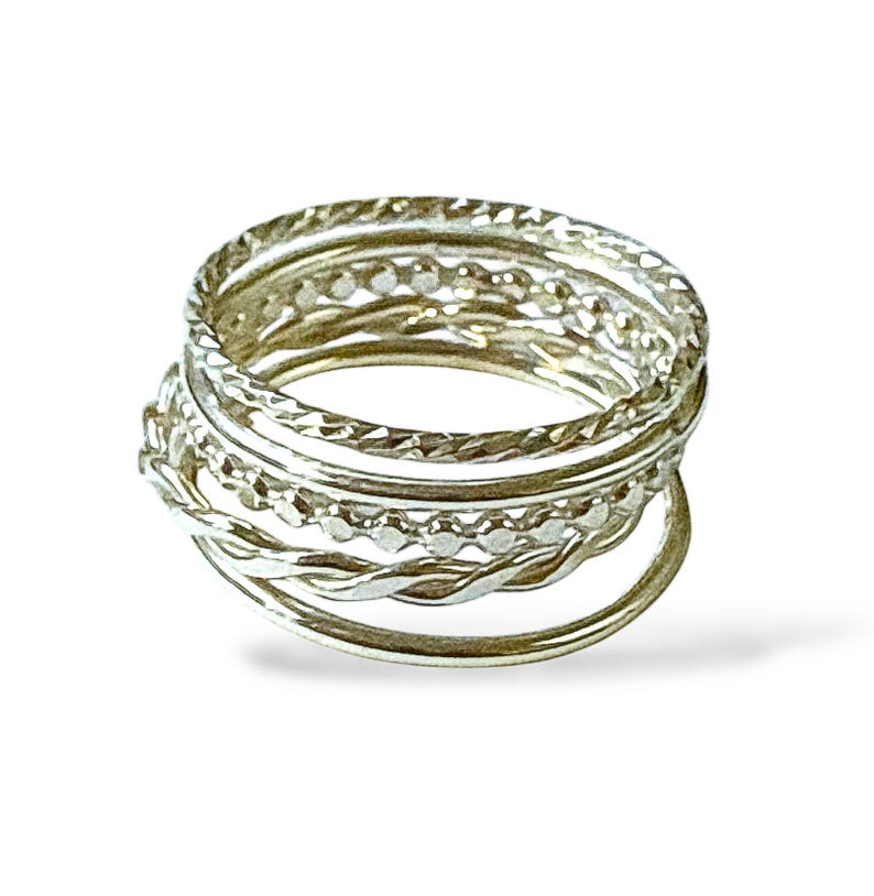 Five Stacking Toe Ring Bands / Skinny Bands Bee Braid & Scroll / Small Toe or Knuckle Rings ...
