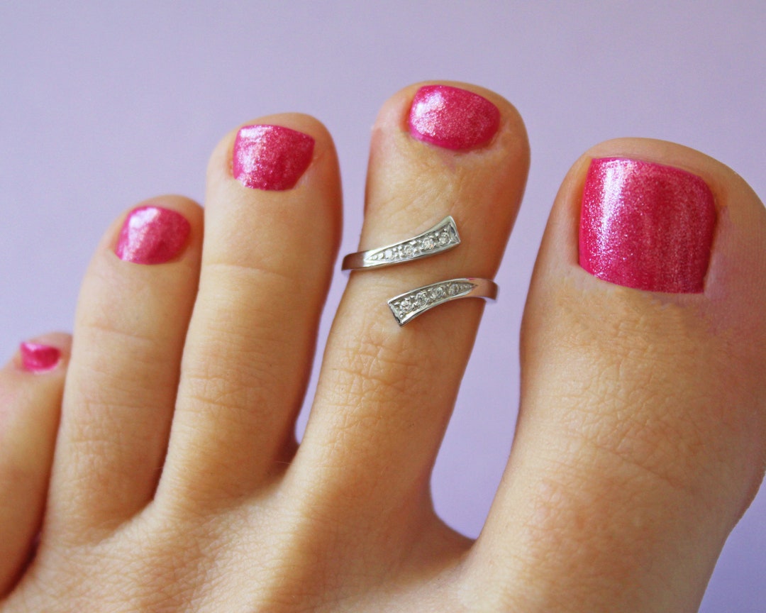CZ Front Wrap Toe Ring / .925 Sterling Silver / Adjustable Toe Ring for ...