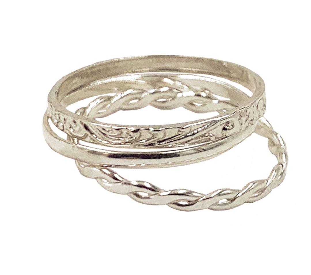 Sterling Wacky Stack Mix It up Rings / Three Fitted Rings / Braid, 1mm ...
