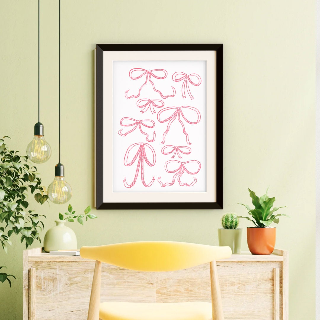 DIGITAL DOWNLOAD Pink Bows Print Coquette Bows Pink Girly Feminine ...