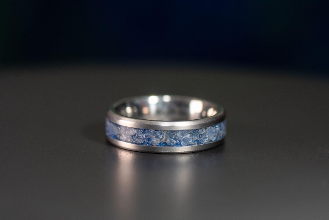 Titanium Ring With Blue Sapphire and Lapis Lazuli Inlay | Handcrafted ...