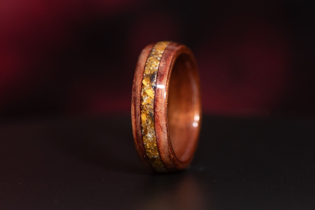 Redwood Ring | Tigers Eye Inlay | Men's Wood Wedding Ring | California ...