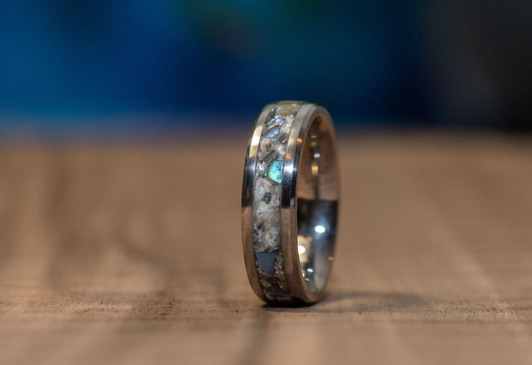 Abalone Shell Ring | Tungsten Wedding Band | Ocean Wedding Ring ...