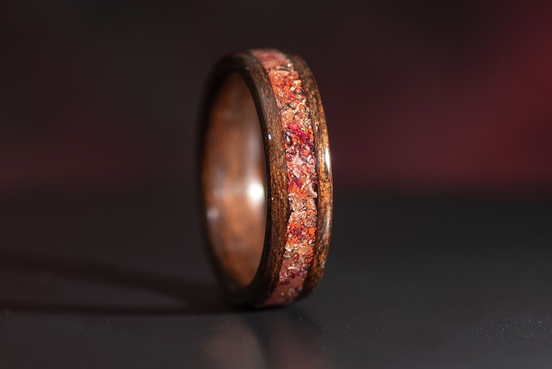 Smoked African Rosewood Ring Made With Red Rose, Copper, Red Jasper, Red Opal and Goldstone Wood ...