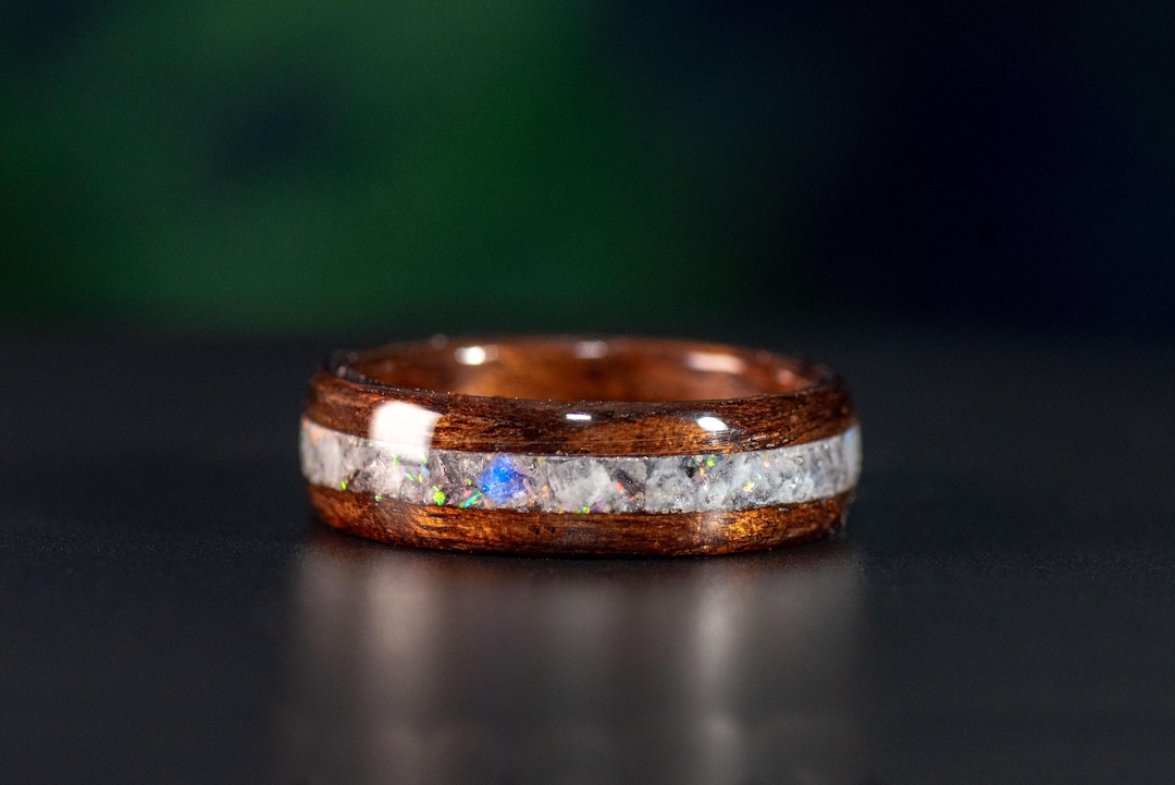 Moonstone and White Opal Wood Ring | His and Hers Rings | Wood ...