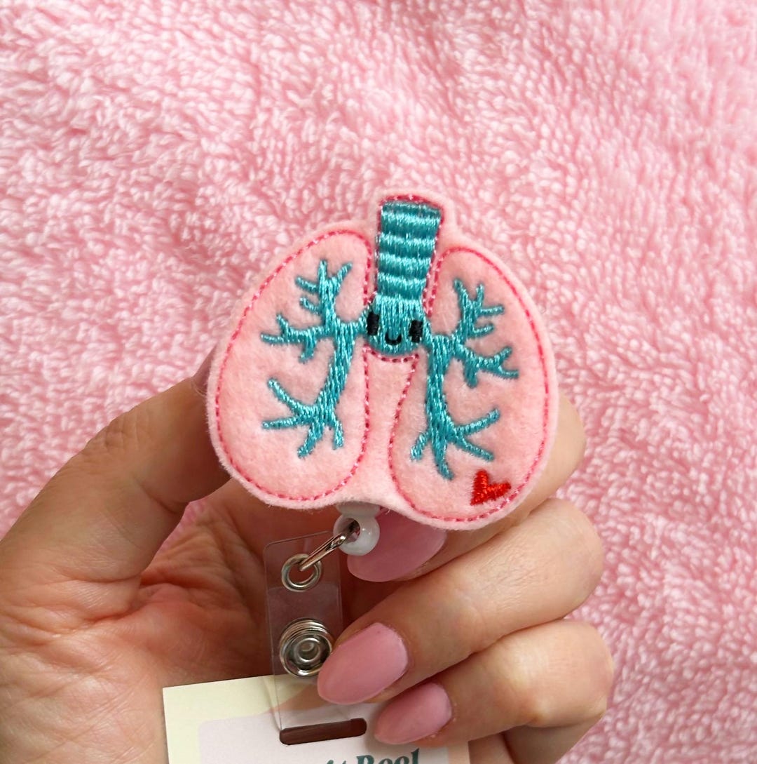 Kawaii Lungs Badge Reel | Interchangeable Felt Velcro Topper | Cute ...