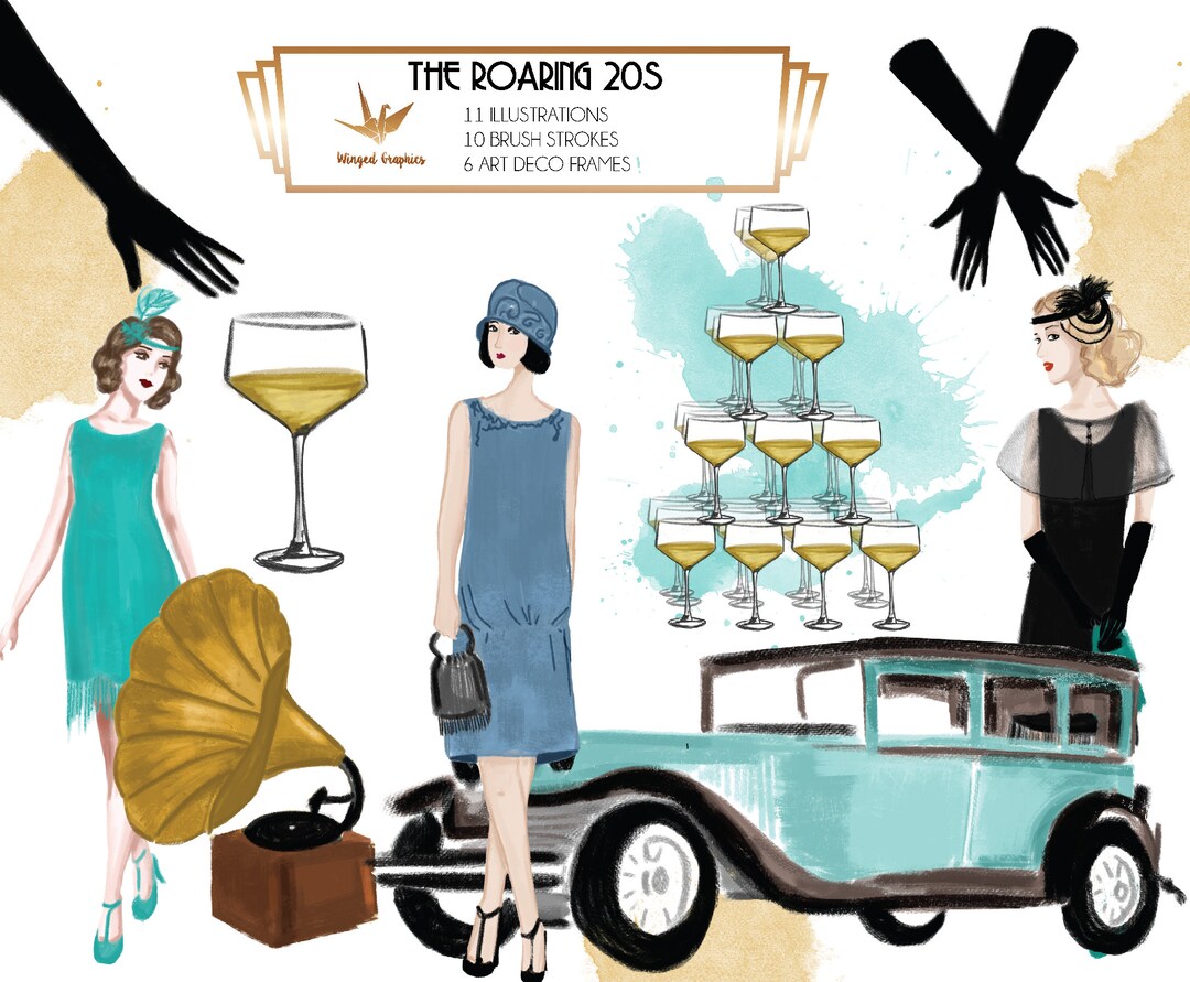 The Roaring 1920s Illustrations, Art Deco Frames and Matching Brush ...