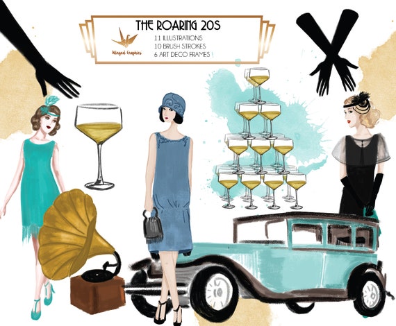 The Roaring 1920s Illustrations Art Deco Frames and Matching | Etsy