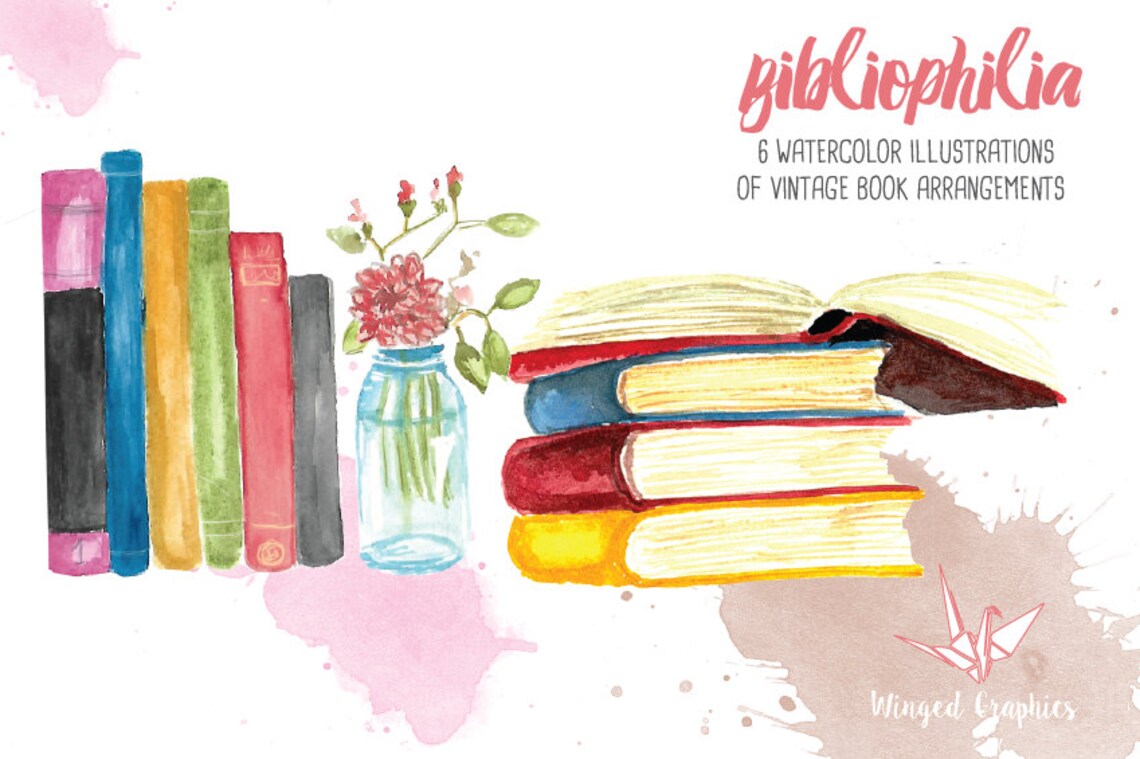 Bibliophile Watercolor Handpainted Clip Art: Books Reading - Etsy