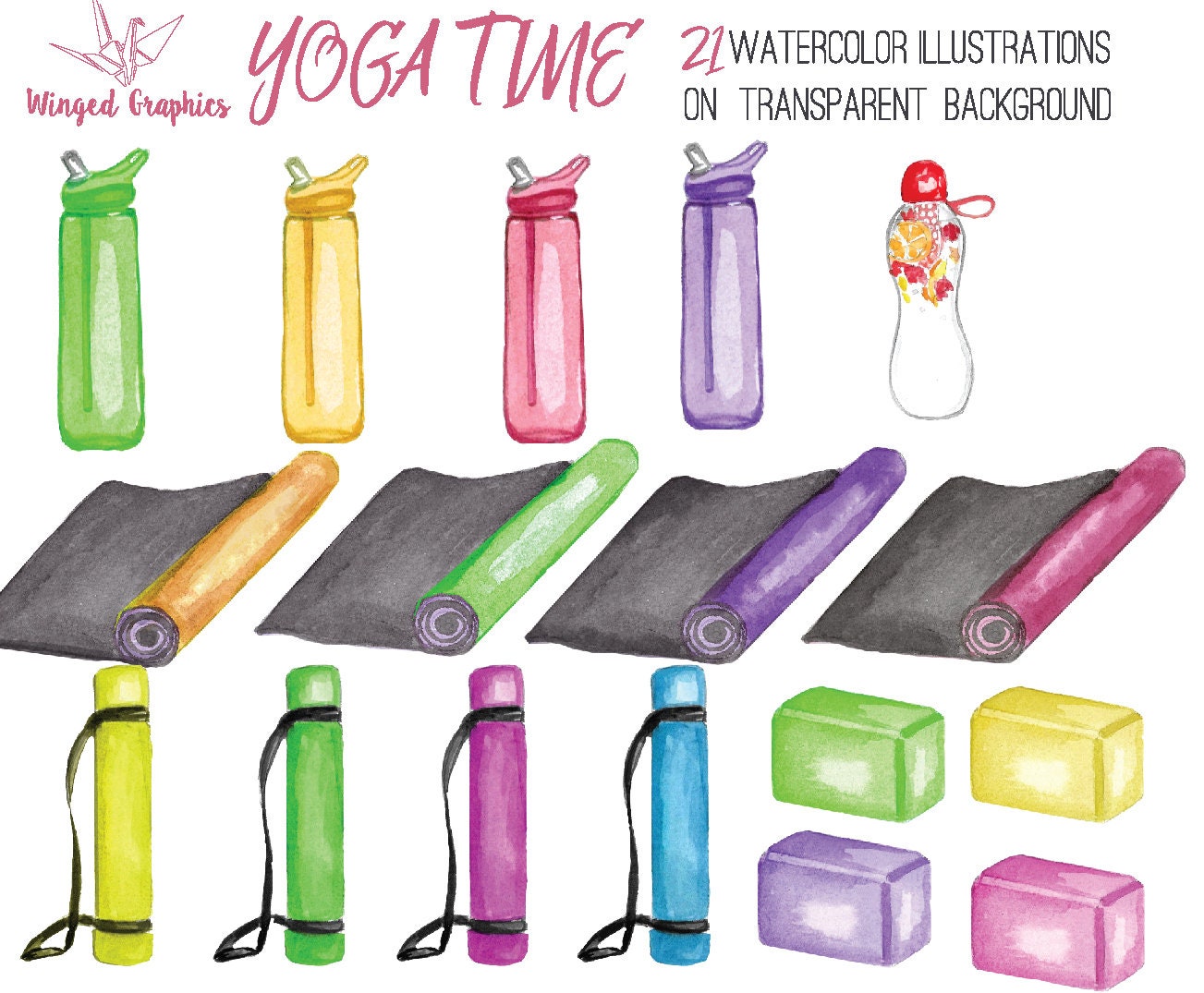 Yoga Practice Time : Watercolor Clip Art/ Illustrations - 300 DPI on ...