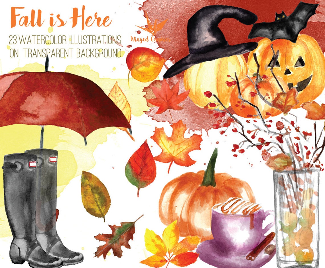 Fall is Here: Digital Watercolor Illustrations/ Clipart (autumn ...