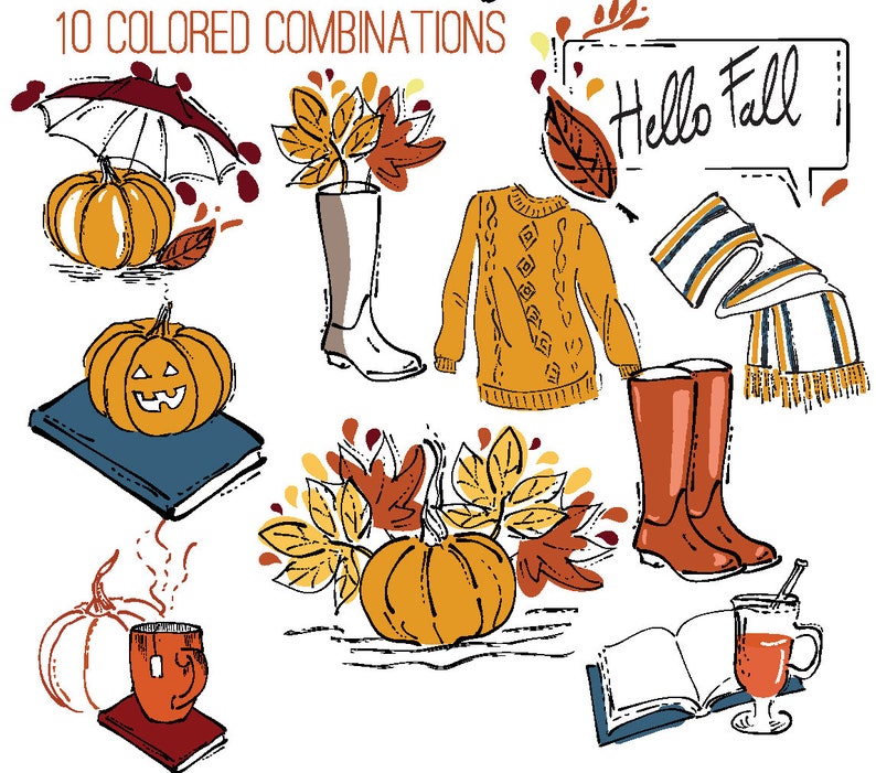 Fall / Autumn Themed Vector Illustrations, Clipart Set of 25 (15 Black ...