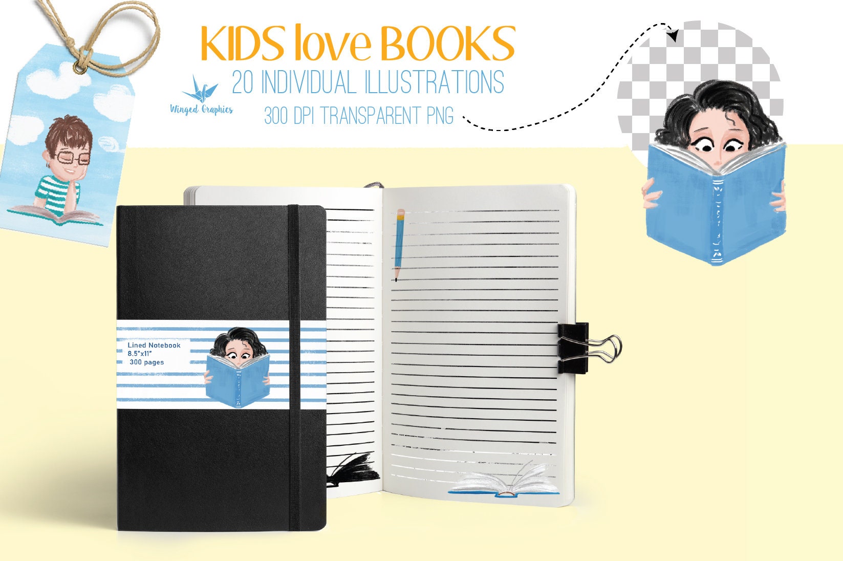 Kids Reading / Back to School Illustration Clip Art Set : Set of 20 ...