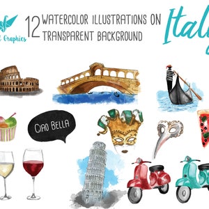 Italy/ Rome Hand Painted Travel Watercolor Clipart : Venetian Mask ...
