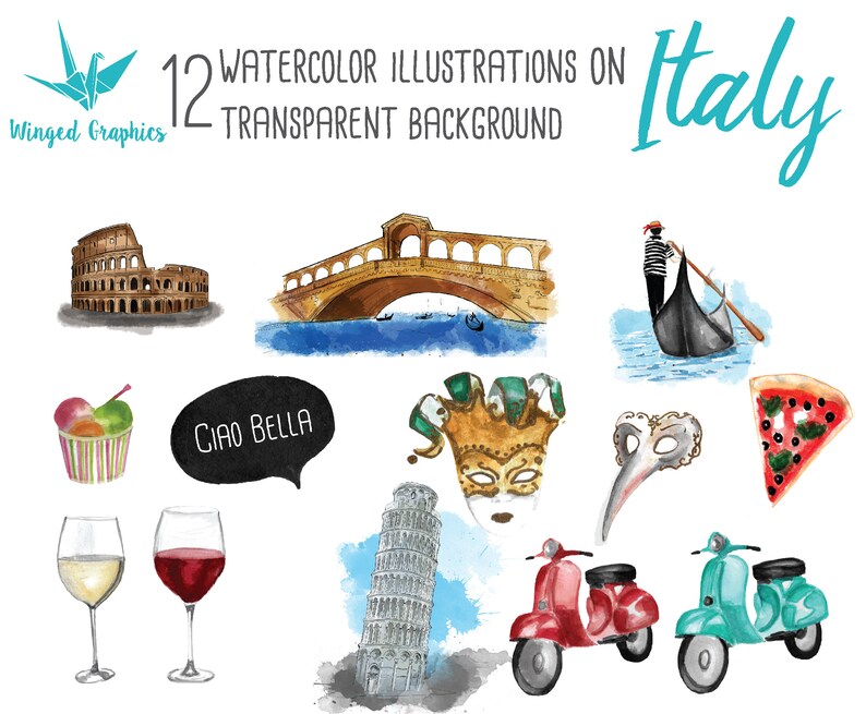 Italy/ Rome Hand Painted Travel Watercolor Clipart : Venetian - Etsy