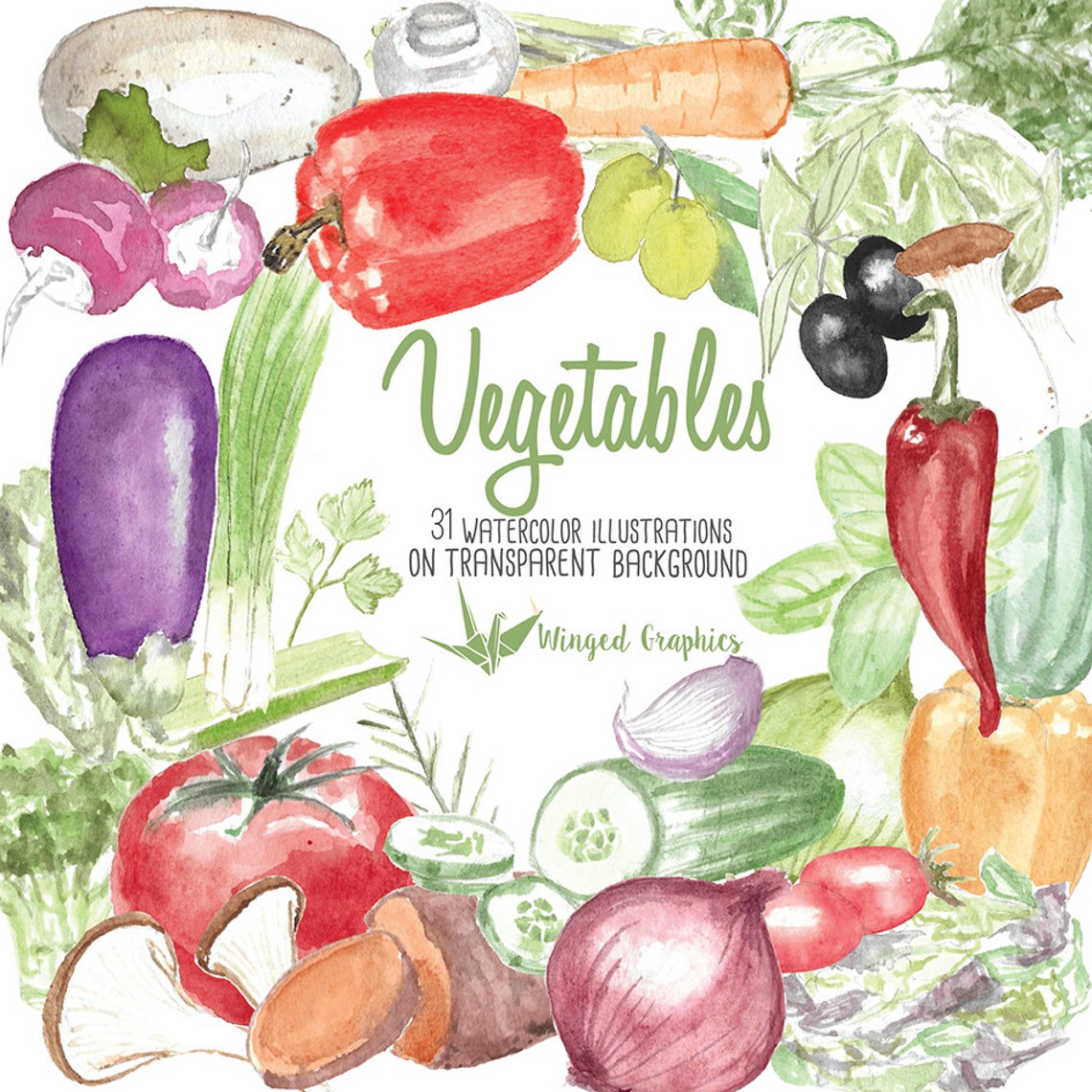 Digital Watercolour Clipart. Food Series 2:vegetables and - Etsy