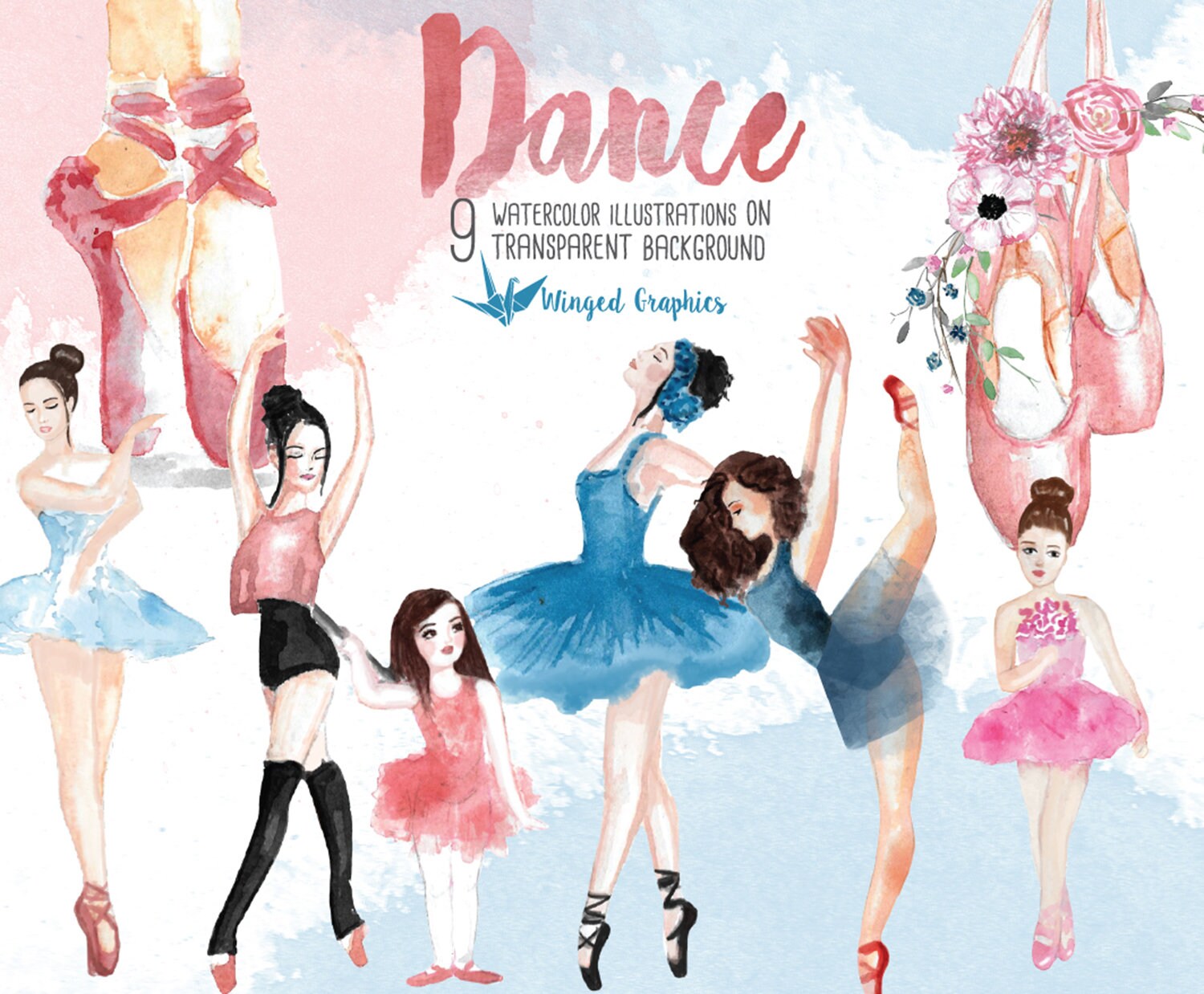 En Pointe: Dace, Ballet Watercolor Clipart- 9 High Resolution ...