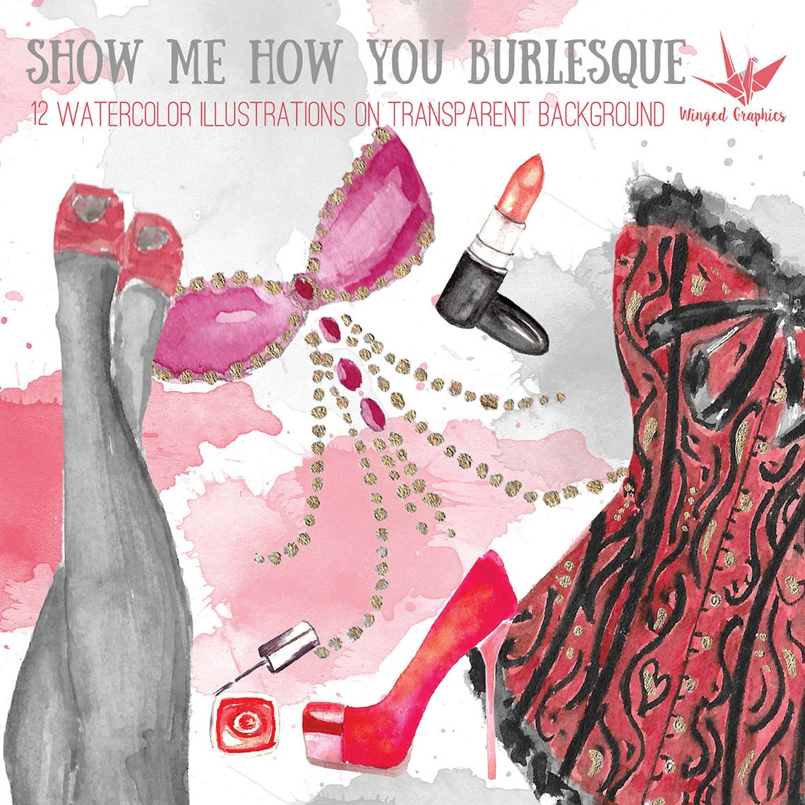 Watercolour Clipart Set: Burlesque Elements. Corsets, Lingerie ...