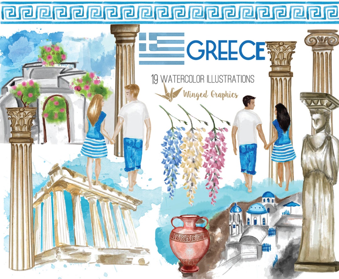 Greece Watercolor Handpainted Illustrations/ Clipart Set : 10 ...